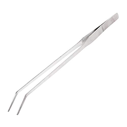 10 Inch Tweezers Stainless Steel Curved Serrated Tip, Heavy Duty Precision Handle Kitchen Cooking Tweezer Tongs, Daily Garden Craft Tool Aquascaping and Repairing
