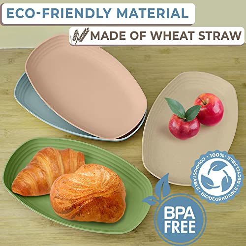 4Pcs Wheat Straw Plates and Bowls Sets - 11 Inch Dishwasher Safe Plates Microwave Safe Plastic Dinnerware Set - Unbreakable Dishes Wheat Straw Utensils - Kids Dinnerware Storage Set Reusable Plates