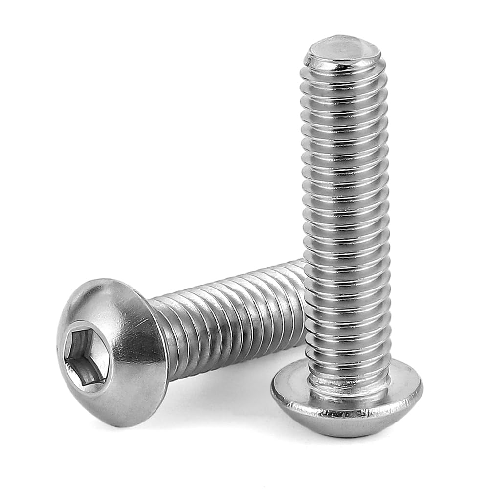 1/4-20 x 3/8" Button Head Socket Cap Bolts Screws, 18-8 Stainless Steel, Bright Finish, Full Thread, Allen Hex Drive, 25 PCS