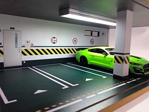 1/24 Scale Die-cast Car Garage Display Case with Clear Acrylic Cover and LED Lighting for 4 Parking Space (1:24-4 Parking Green)
