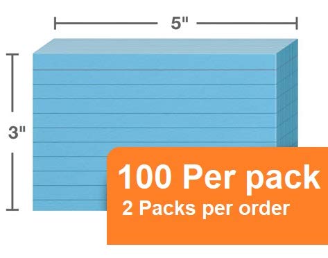 1InTheOffice Blue Index Cards 3x5 Ruled, Ruled Index Cards 3x5, Blue, 200/Cards