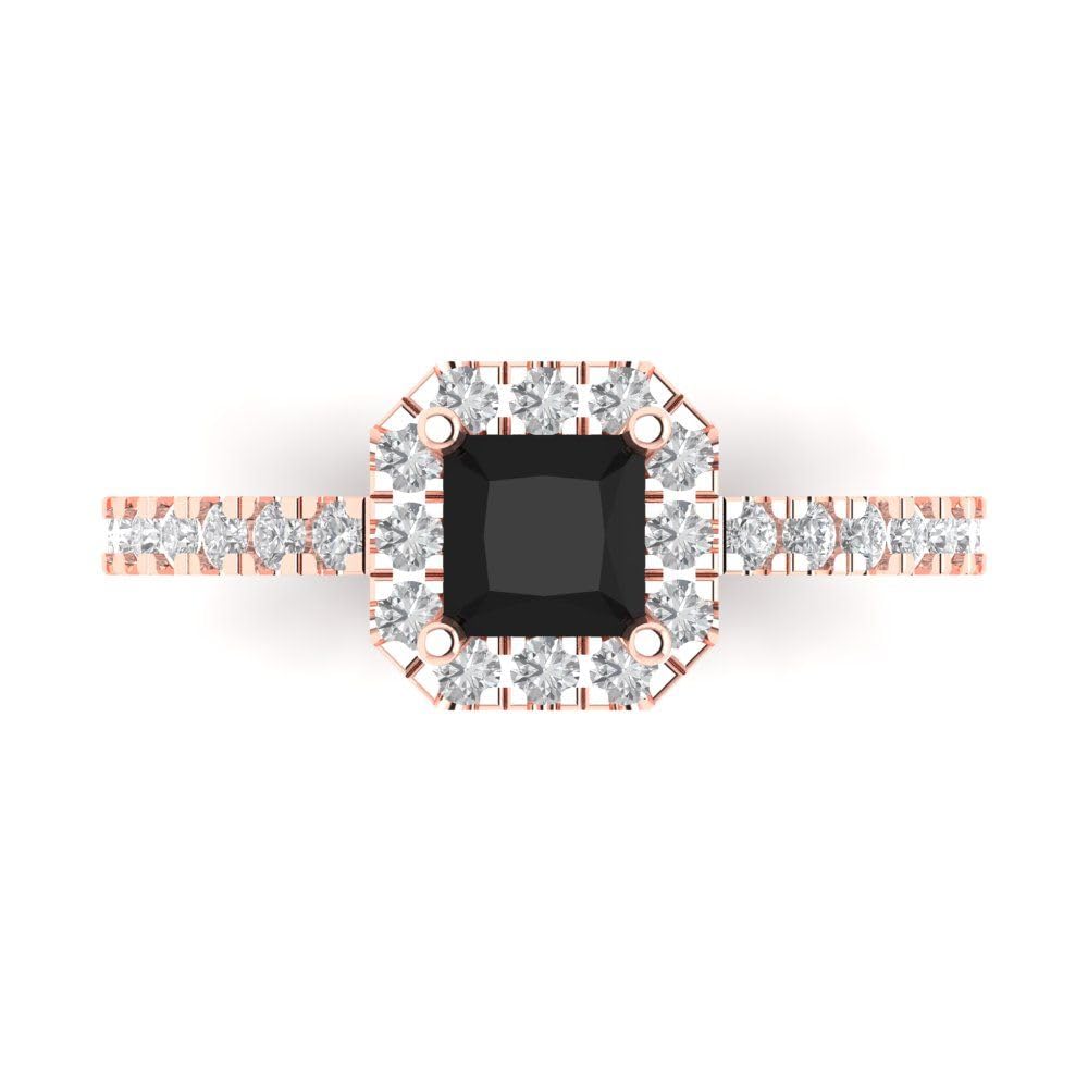 1.34ct Princess Cut Solitaire with accent Black Onyx Designer Wedding Bridal art deco Anniversary Ring 14k Rose Gold 10.5