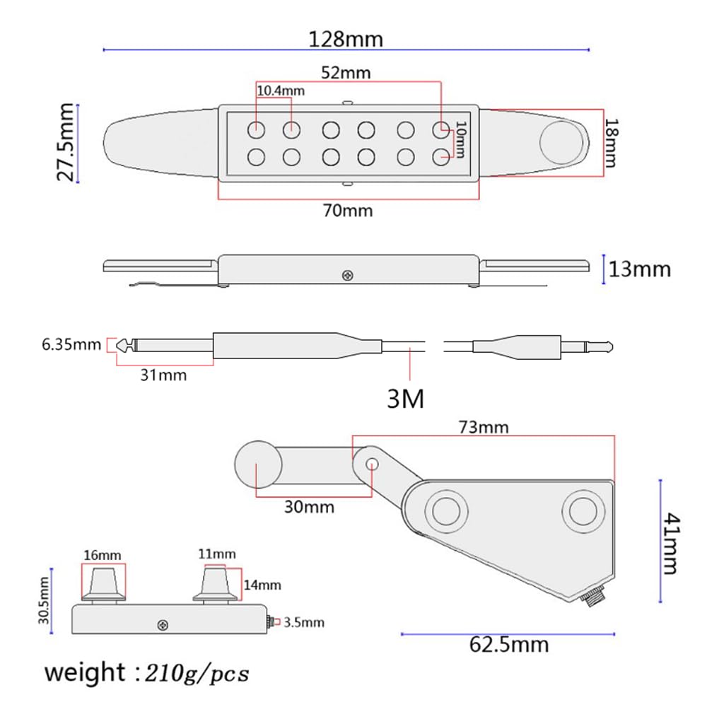 12 Sound Hole Guitar Pickup,Magnetic Pickup Transducer with Volume Tone Tuner Kit for Acoustic Guitar