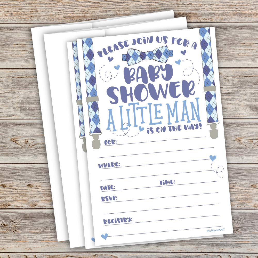 20 Count - Little Man Baby Shower Invitations for Boys - Envelopes Included