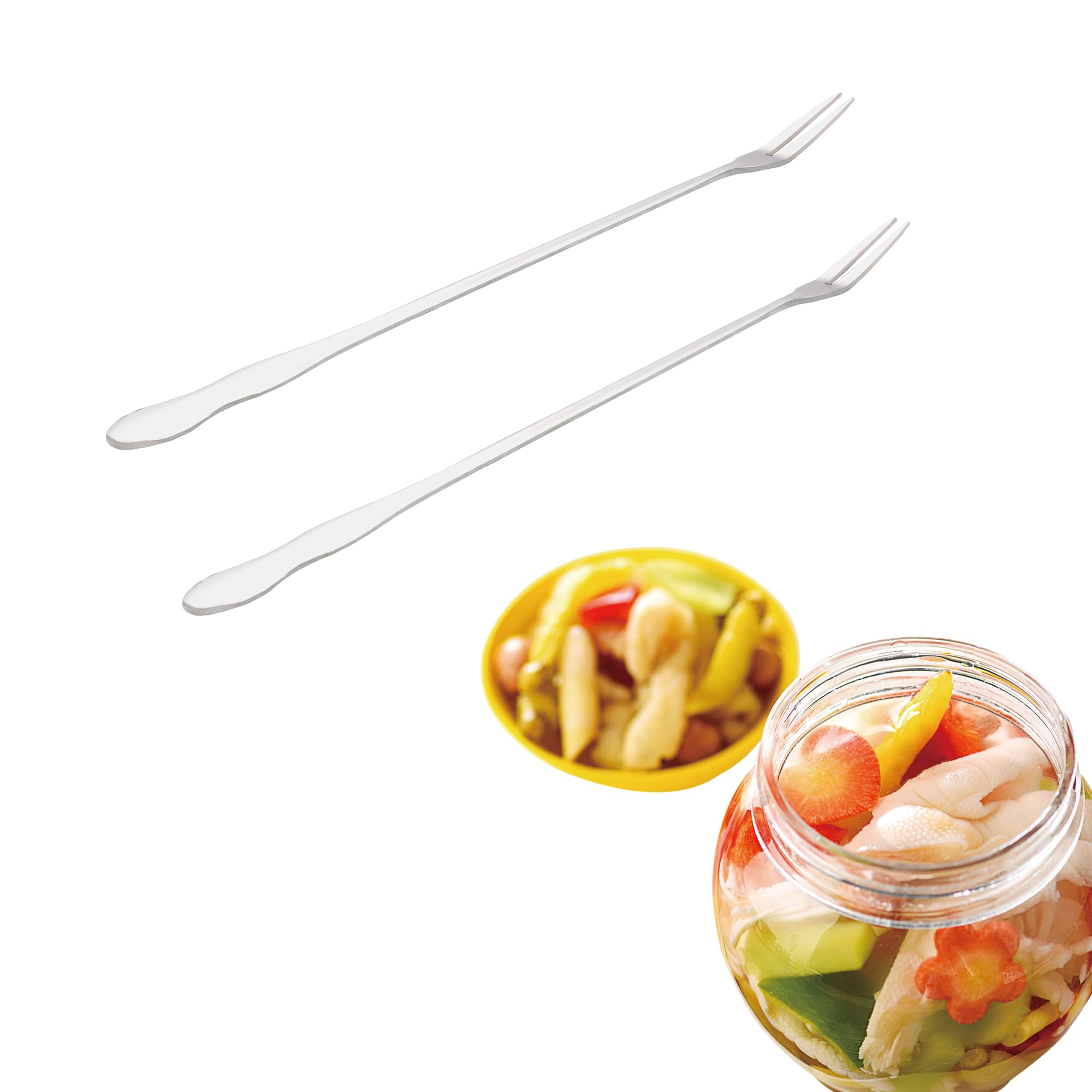 10 Inches Long Pickle Fork, 5 Pcs Long Handle Olive Fork, Stainless Steel Cocktail Forks, Pickle Grabber, Pickle Picker, 2 Prong Dessert Forks, Fruit Fork