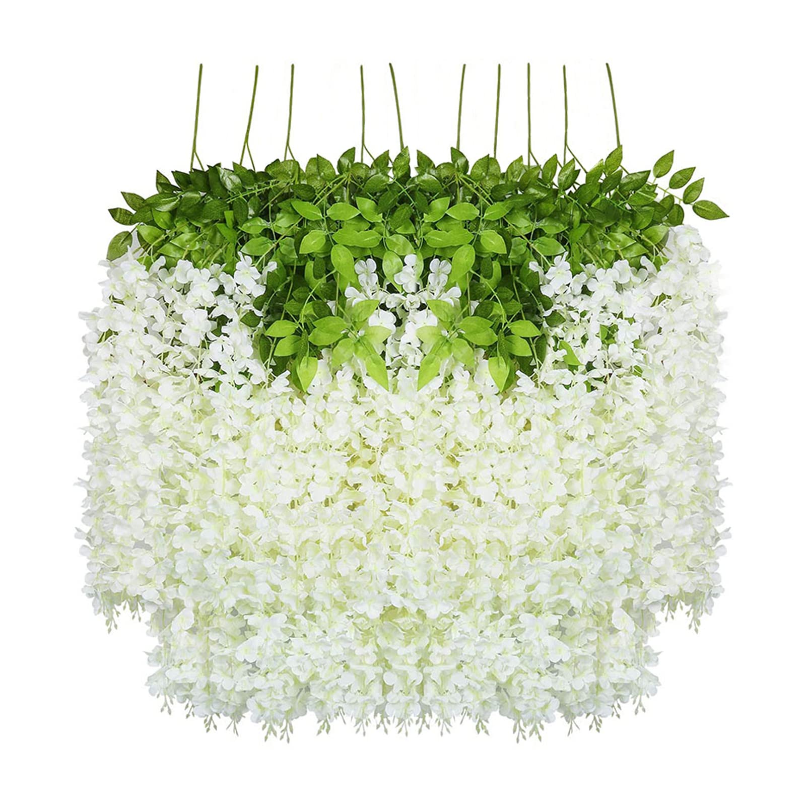 10 Pack White Wisteria Hanging Flowers Vine Garland, 3.28 Feet Fake Wisteria Flowers Strings,Artificial Wisteria Fake Flowers,Wisteria Vine for Home Room Garden Outdoor Wedding Arch Floral Wall Decor