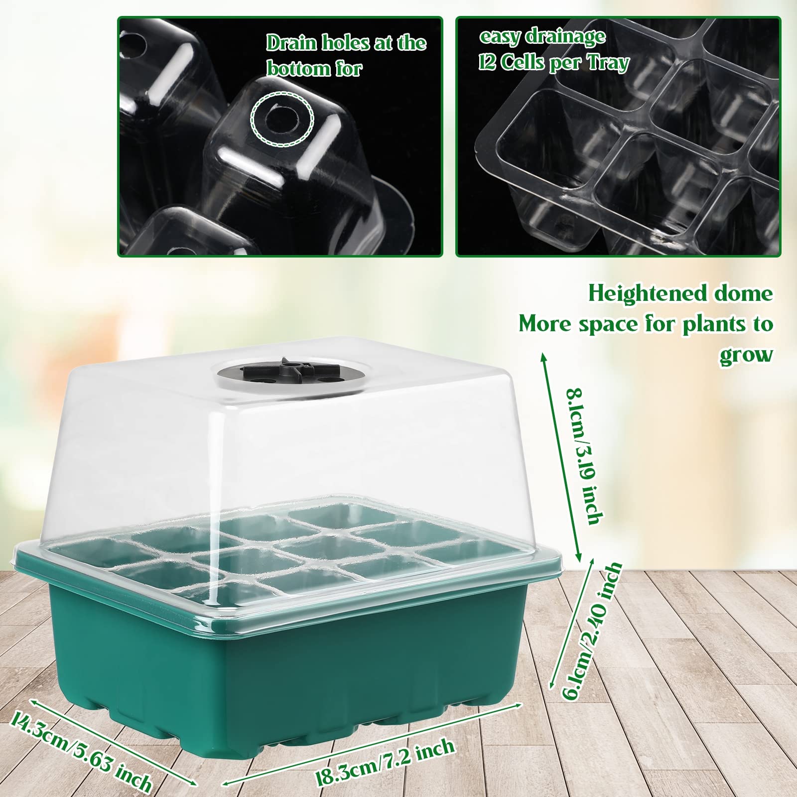 10 Pack Seed Starter Trays with Grow Light, 150 Peat Soil Pellet, 120 Cell Garden Seed Starter Trays Plant Grow Seed Box Tray with Adjustable Humidity Dome for Plant Germination Growing