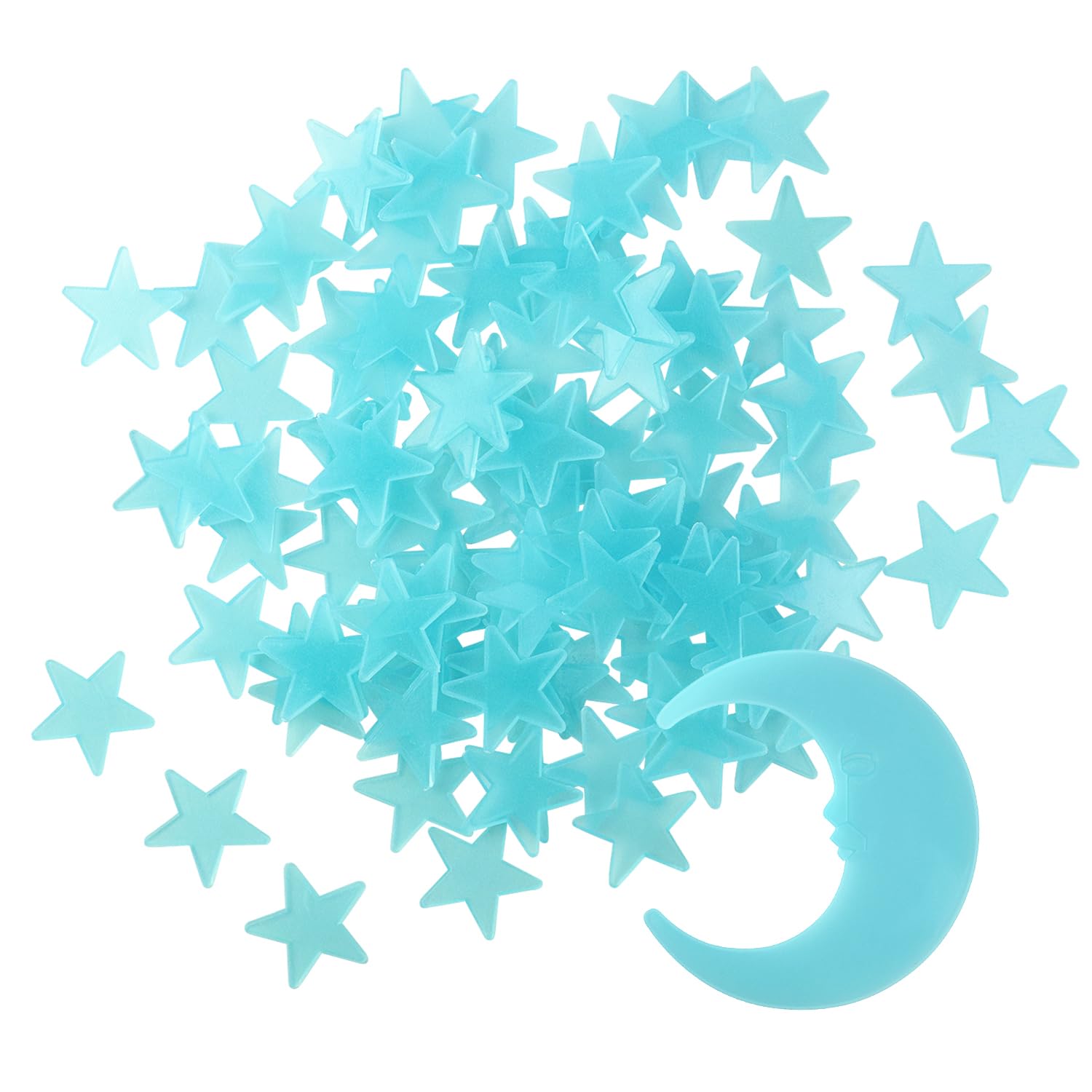 100 Stars and 1 Moon Glow in The Dark Luminous Fluorescent 3D Plastic Glow Stars Moon for Ceiling, Glowing Wall Stickers Create a Realistic Starry Sky, Room Decorations (Pink)