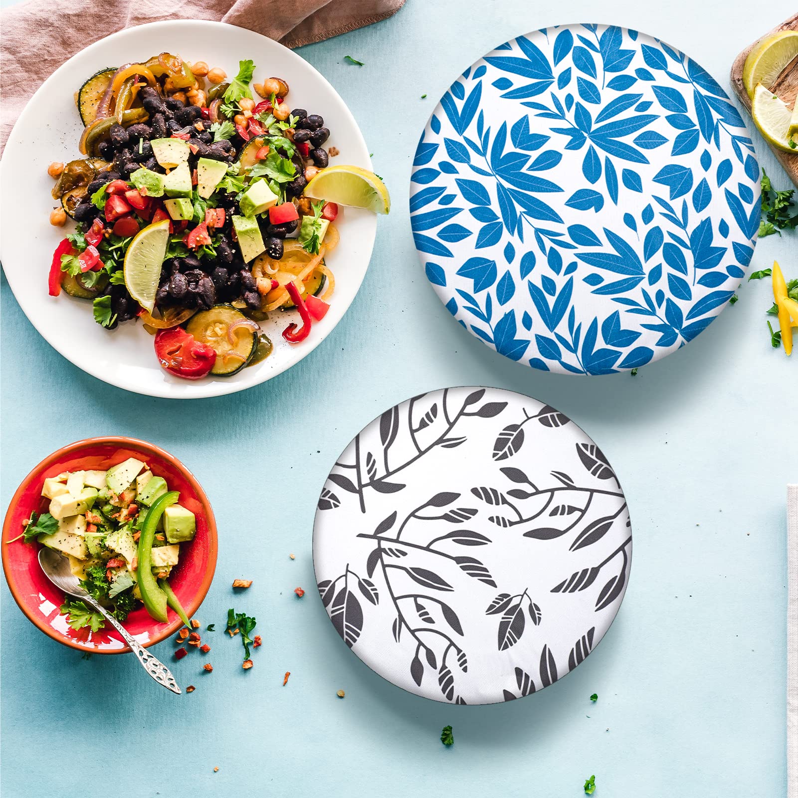 10 Pieces Reusable Bowl Covers Woven Elastic Food Storage Covers Fabric Reusable Food Covers Elastic Bowl Covers Reusable Cloth Bowl Covers for Kitchen Bowls Storage Container, 4 to 12 Inch (Leaves)