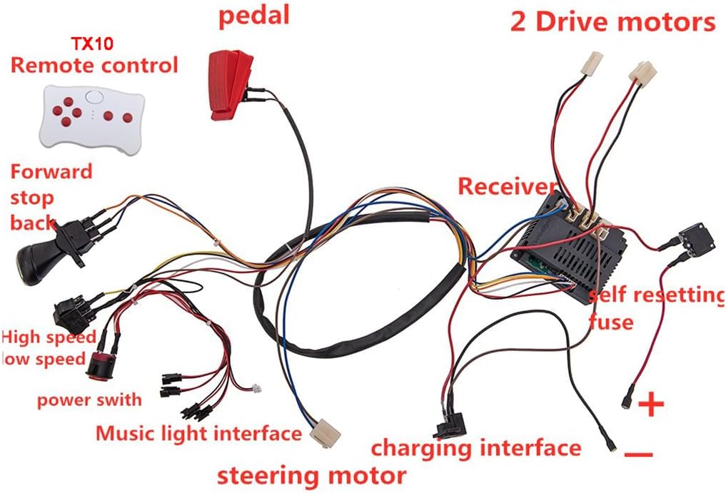 12 Volt Children Electric Car DIY Modified Wires and Switch Kit,with 2.4G Bluetooth Remote Control and Receiver,for Children Electric Ride On Car Accessories