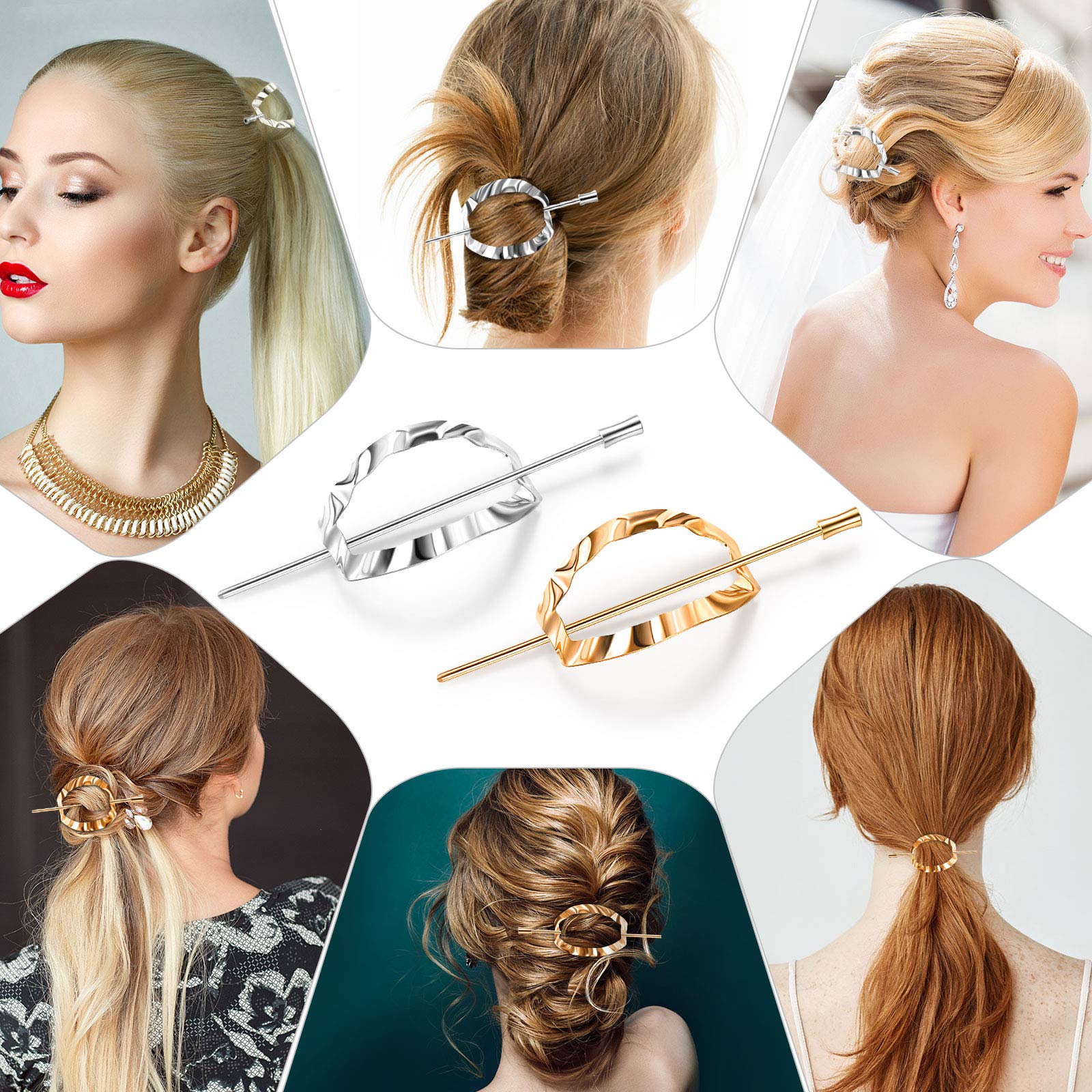 10 Pieces Metal U-Shape Oval Side Comb Hairpin Hair Fork Clip Stick Hair Bun Updo Sticks Gold Silver Chignon Pin Grips for Women Styling Tool Accessories