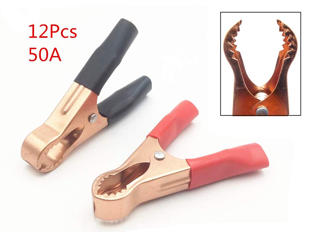 12 Pcs 80mm Car Battery Alligator Clips Clamps 50A Red Black