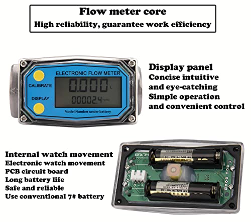 1" Flow Meter, LCD Electronic Digital Display Flowmeter，with 1-Inch NPT Inlet/Outlet, for Measure A Variety of Diesel, Kerosene, Gasoline Liquid Flow