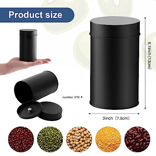 10 packs Tea Tin Canister Tea Tins for Loose Tea Metal Coffee container for ground Coffee Tea Canister 16 oz Round Tin Can with Airtight Double Lids Canister for Kitchen Storage(Black)