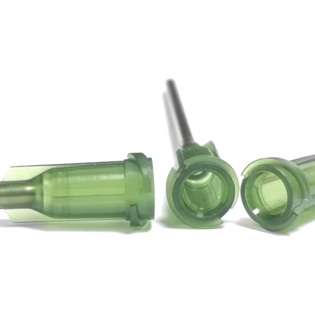 20 Pack - 14 Ga 1/2 Inch Blunt Tip Dispensing Needle with Luer Lock,Olive