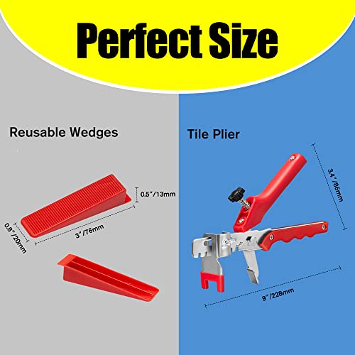 1/16" Tile Leveling System with Floor Tile Plier - 300Pcs Leveling Spacer Clips and 100Pcs Reusable Wedges, Tile Tools Kit for Professional Ceramic Tiles and Stone Installation