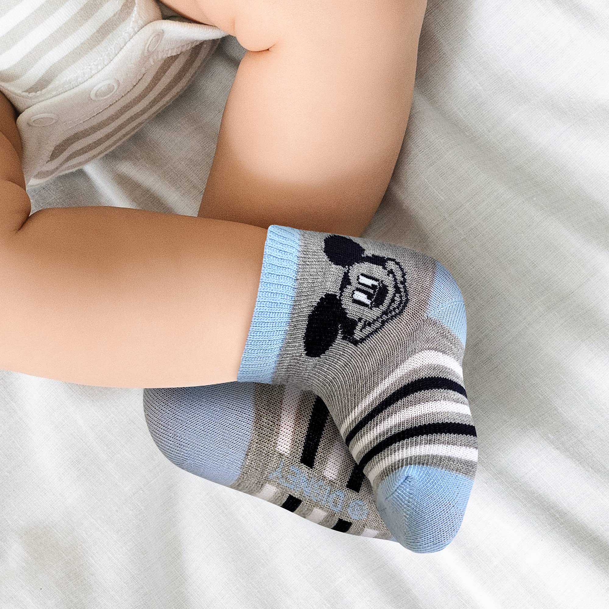 ABG Accessories Baby Girls & Boys Minnie 10-pack Infant Sock, Mickey Mouse-Blue, 0-6 Months