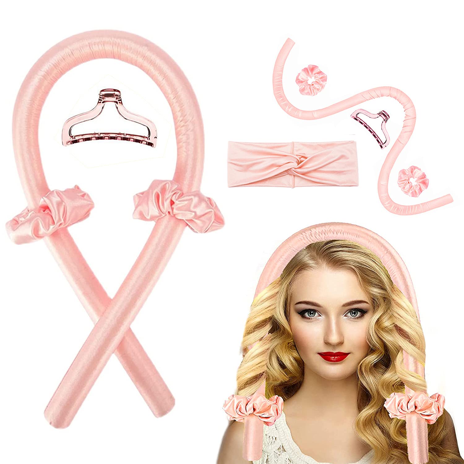 Heatless Curling Rod Headband, Heatless Hair Curler for Long Hair No Heat Hair Curlers to Sleep in Curls Ribbon Soft Hair Rollers for Women Girls