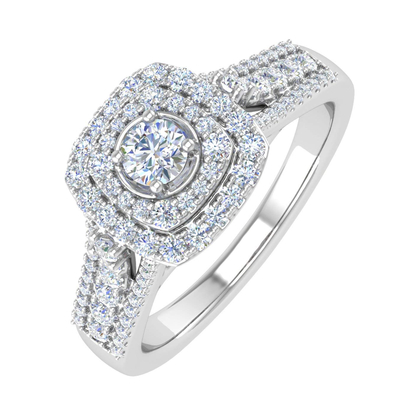 1/2 Carat Cushion Shape Halo Diamond Engagement Ring in 10K White Gold (Ring Size 5.75)