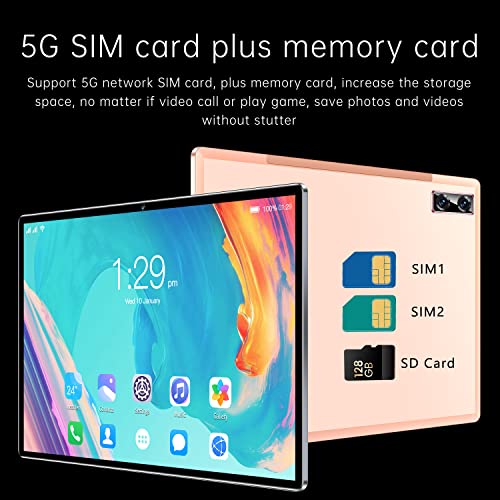 10.1" 256GB WiFi Android Tablet w/Long Lasting Battery, Compact, Sturdy Metal Frame, WiFi,Bluetooth, Dual-SIM Supoort Tablet - Golden