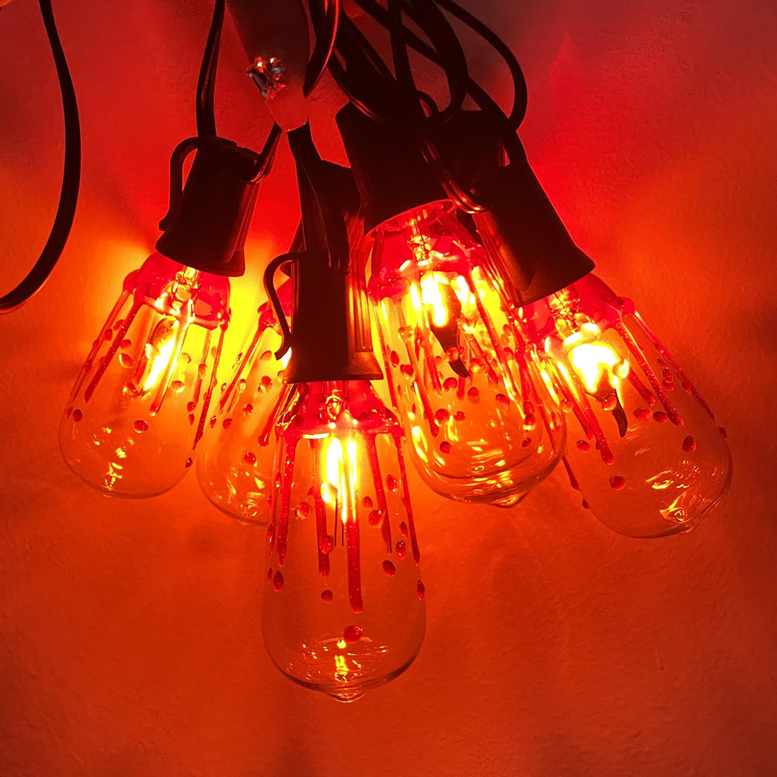 10 Pack Halloween Flicker Flame Replacement Bulbs, ST40 Halloween Bloody Drop Bulbs with Red Flickering Flame for Outdoor String Lights Halloween Party Haunted House, 1W E17 Intermediate Base Bulb