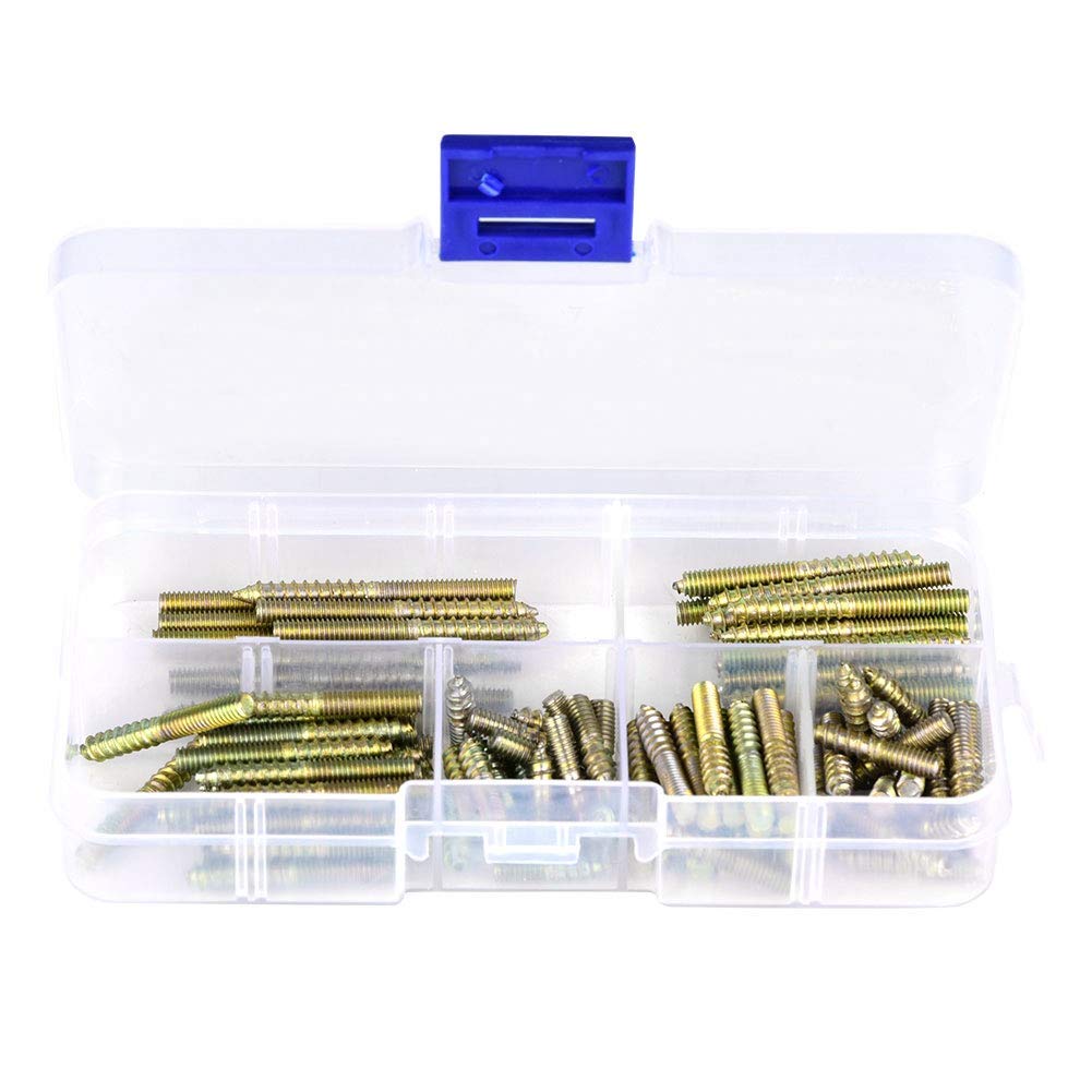 110pcs Hanger Bolts, M4 Dowel Screw Iron Double Ended Screws Zinc Plating Self Tapping Threaded Rods Bars Studs Woodworking