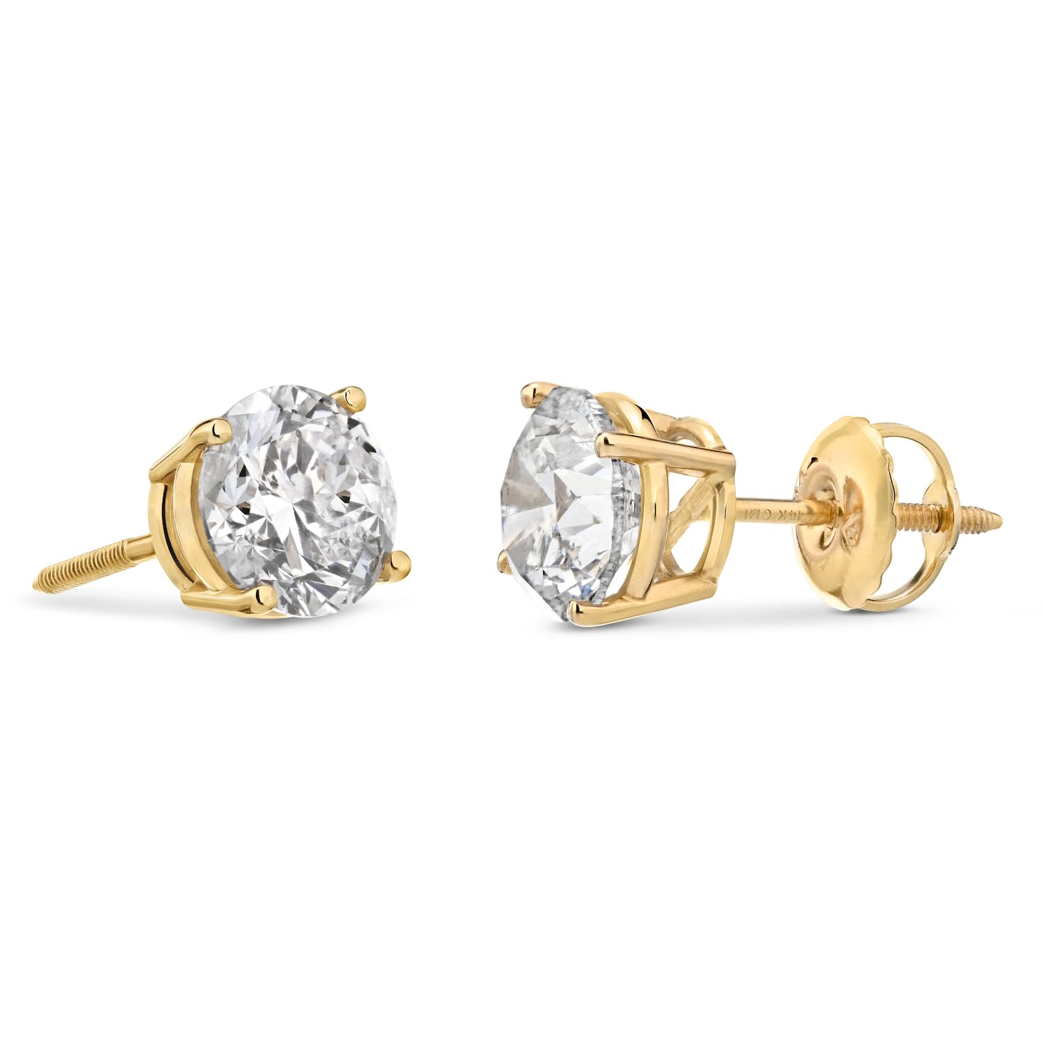 1/2 cttw Natural Diamond Earrings AGS Certified Diamond Stud Earrings for Women 14 Karat White Gold Round Brilliant Shaped Earrings 4 Prong Setting with Screw Back and Post Studs