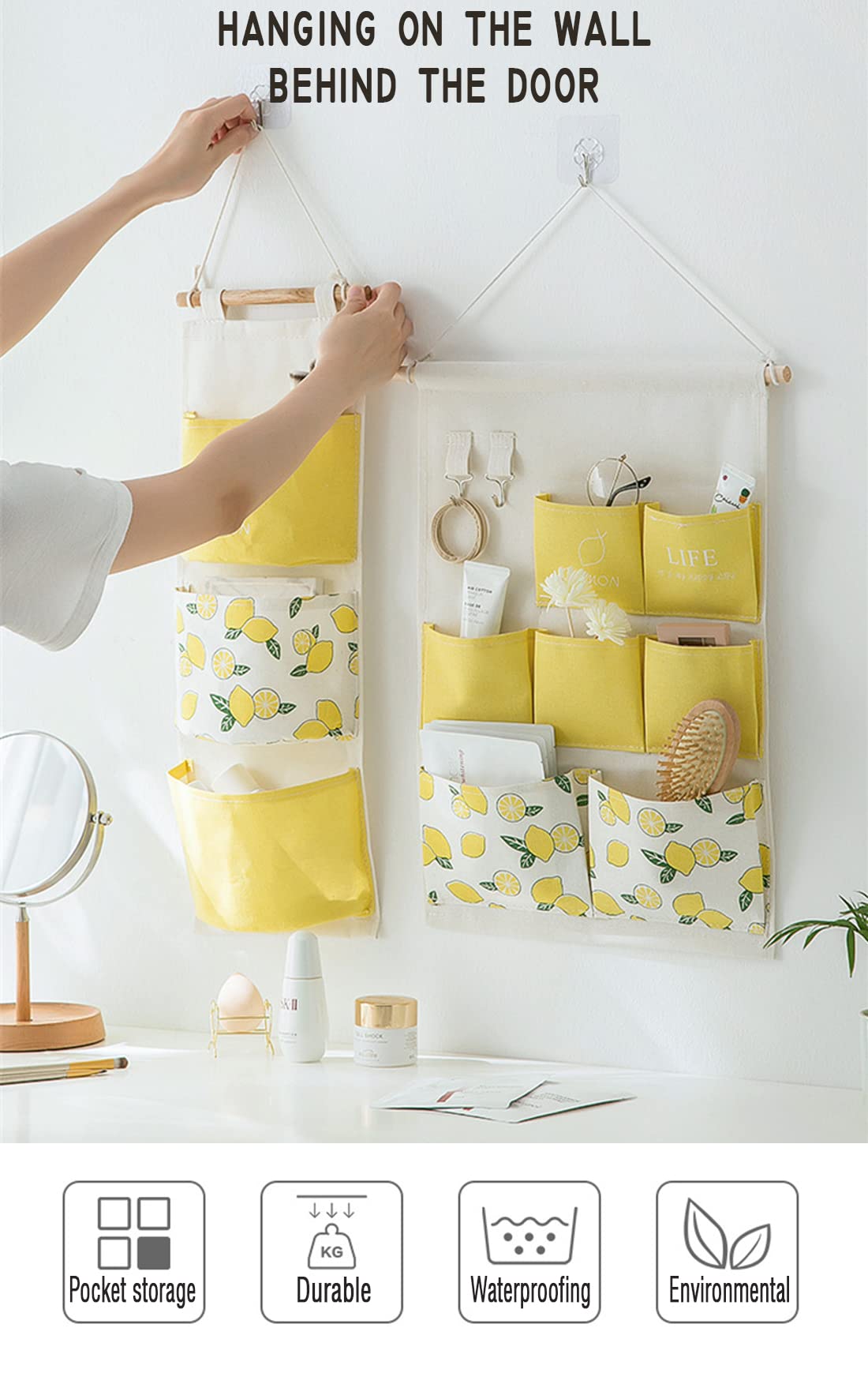 2 Packs Over The Door Storage Pockets,Hanging Storage Bags Organizer Linen Cotton Fabric Wall Door Closet 10 Pockets Home Organizer for Bedroom & Bathroom by AARainbow (Orange, C)