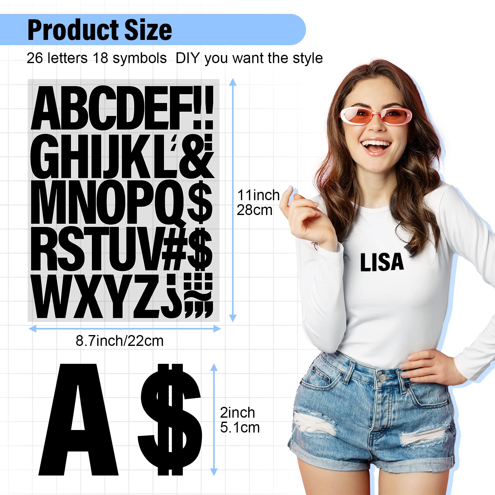 10 Sheets 440 Pieces Iron on Letters, 2 Inch Iron on Vinyl Letters, Heat Transfer Letters with A-Z PU Alphabets Sticker for Fabric, Clothing T-Shirt Printing DIY Craft