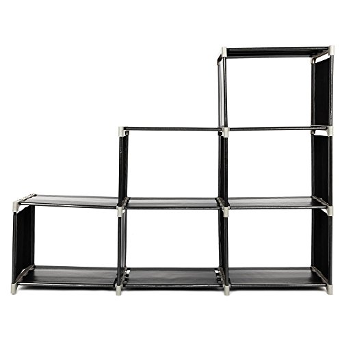 Amuxing Cube Storage Organizer, 6 Cubes Plastic Closet Shelves Modular Book Shelf Organizer for Bedroom Office Living Room Black