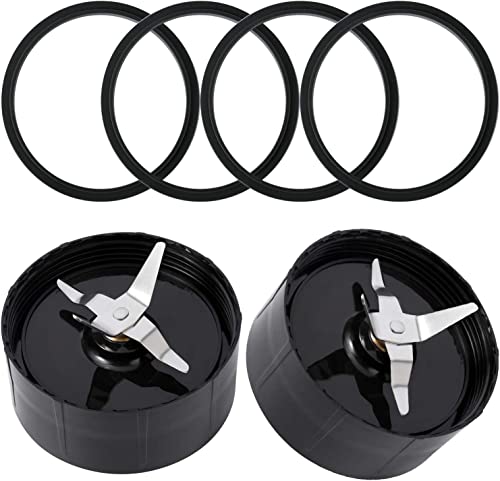 2 Cross Blades with 4 Rubber Gaskets QT Replacement Parts Compatible with 250w Magic Bullet Blender, Juicer and Mixer(Model MB1001)