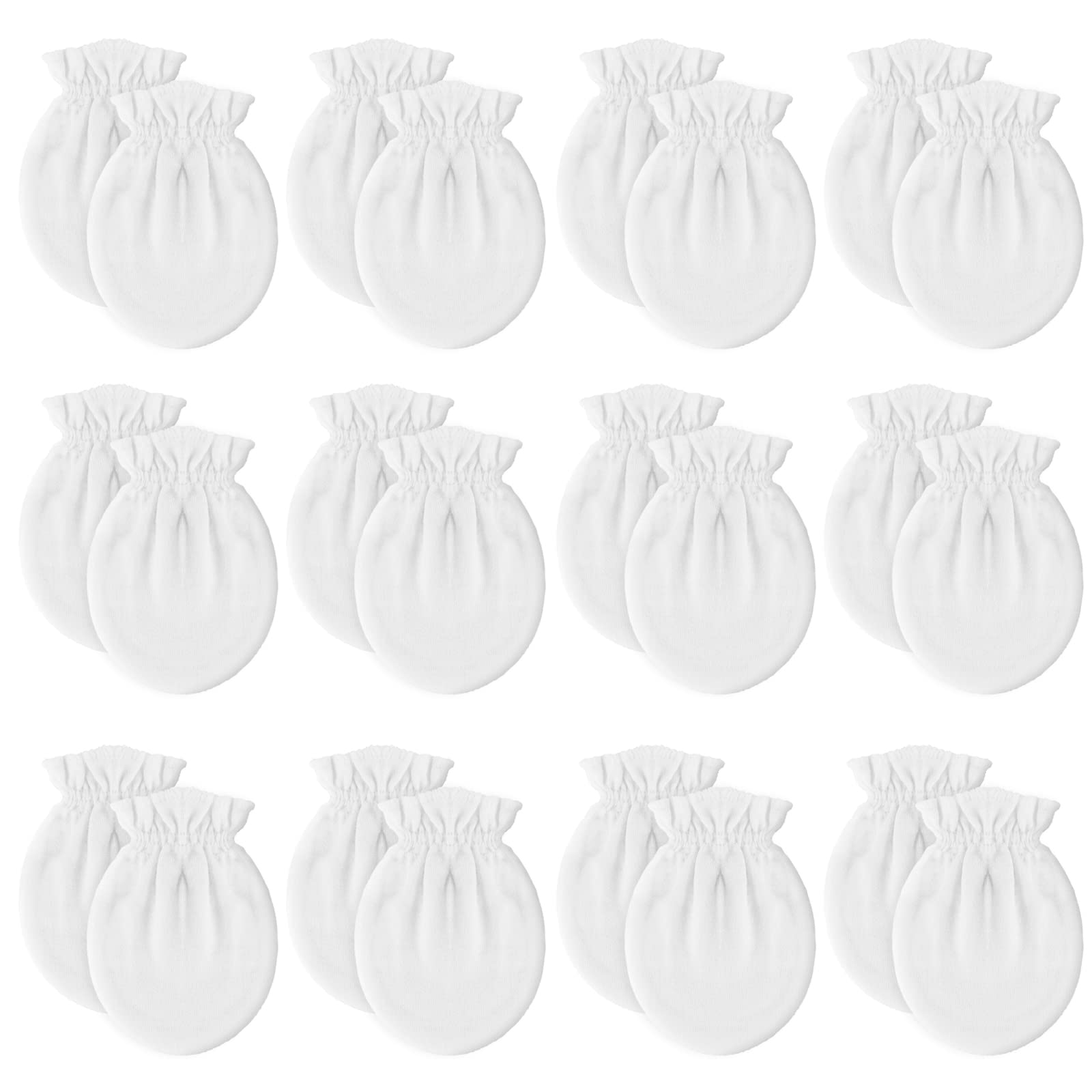 12 Pairs Newborn Baby Mittens,Unisex-Baby No Scratch Mittens,100% Cotton White Mittens for Baby 0-6 Months