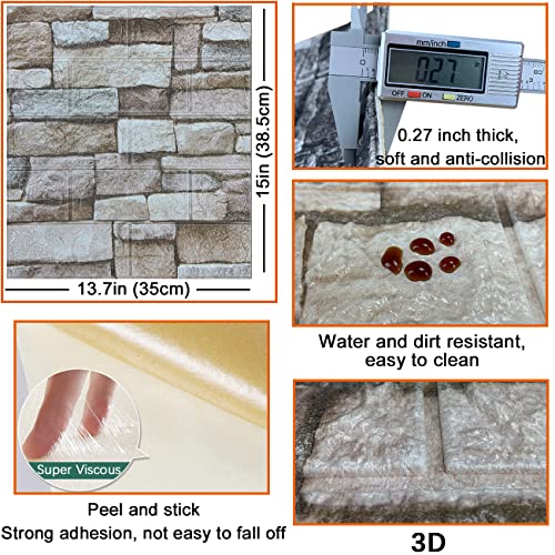20PCS 3D Wall Panels Peel and Stick 3D Brick Wallpaper Peel and Stick Faux Stone Wall Panel Foam Brick Self-Adhesive Wallpaper(Rock,20pcs)