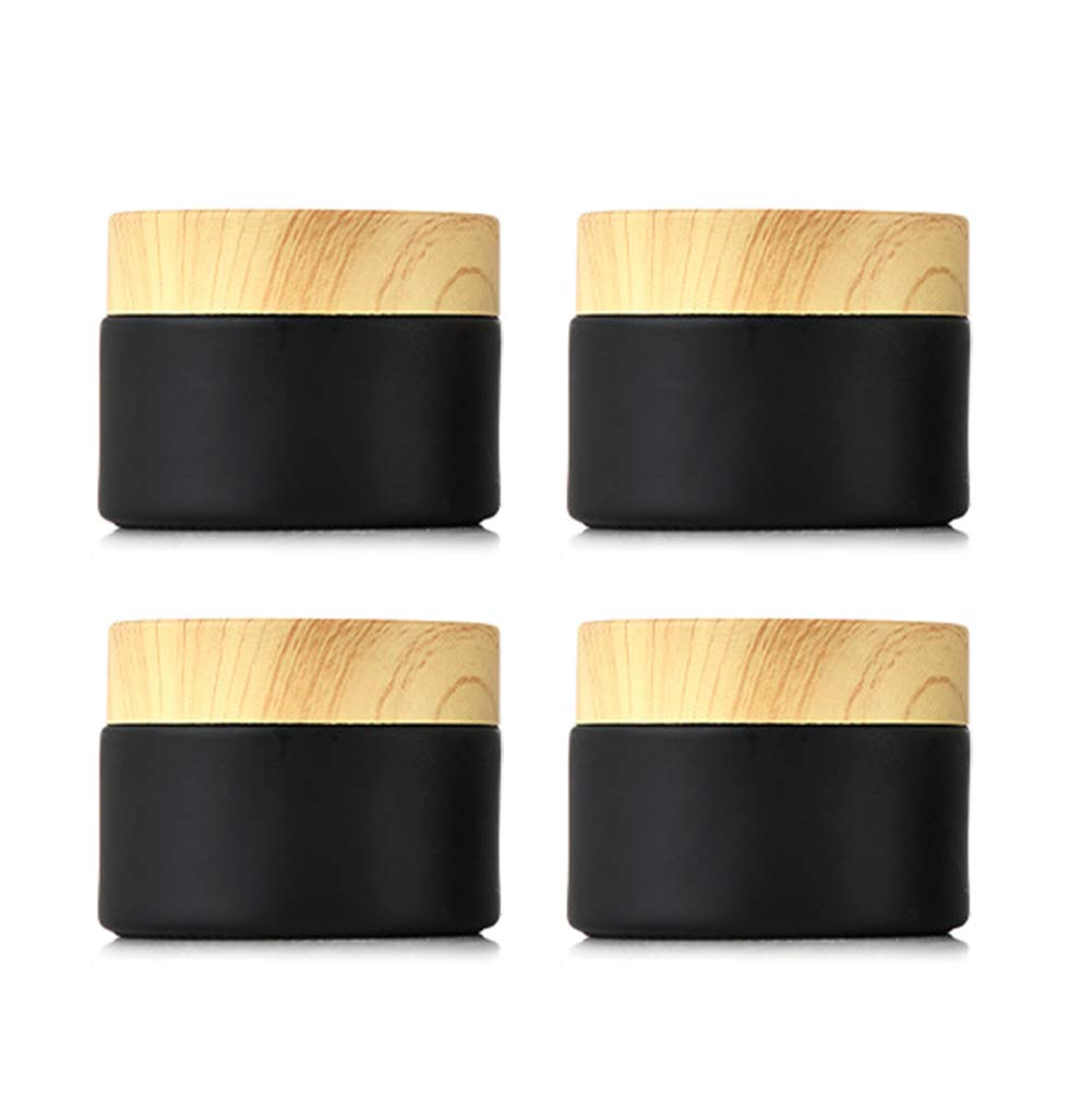 4 Pack 30 Gram Black Frosted Glass Cream Jar,Empty Sample Makeup Cosmetics Container Jar Pot With Seal Inner Liner for Face Cream,Lotion,Eye Shadow-FREE 4 Plastic Pick Stick