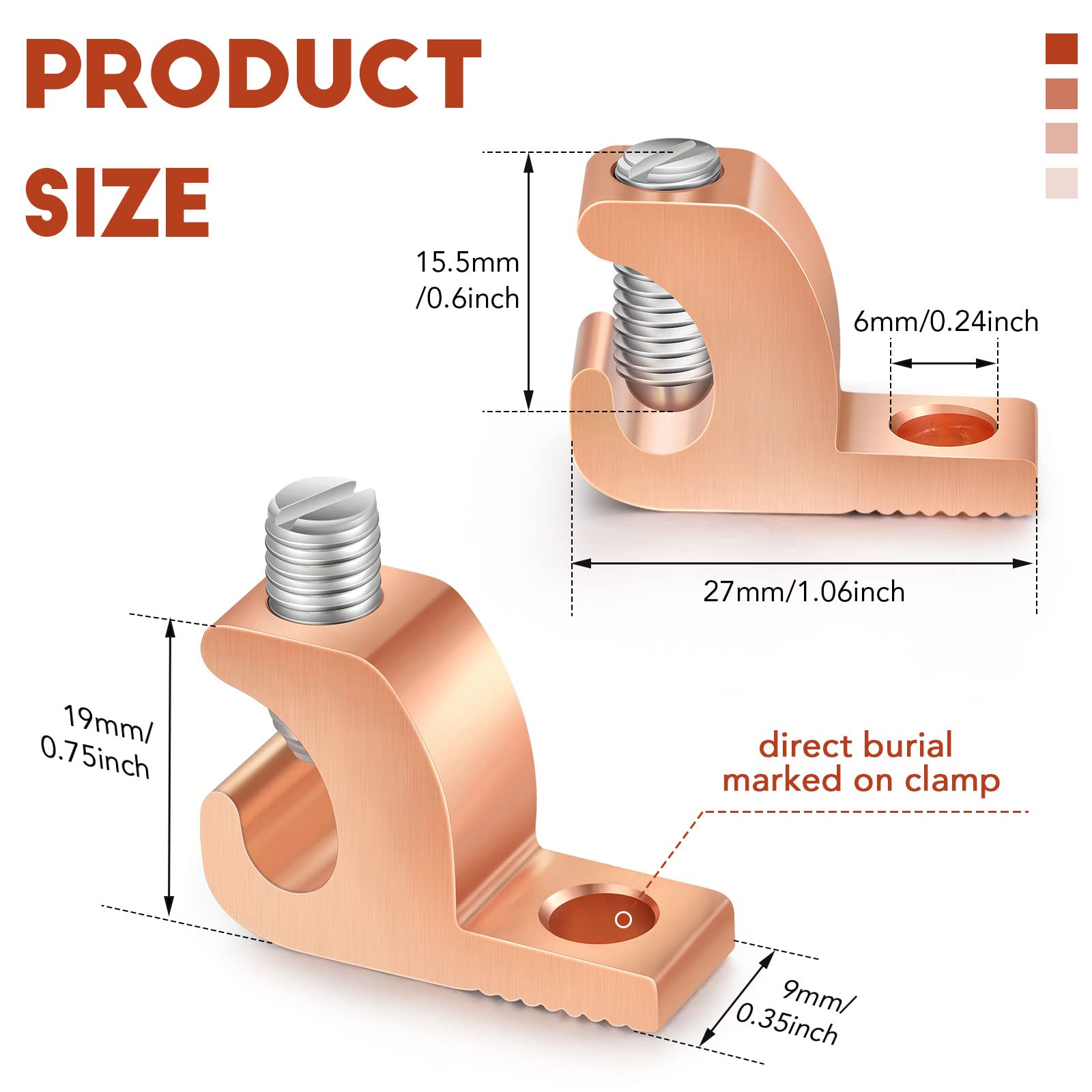 10 Pack Lay in Connector Pool Bonding Lug Copper Conductor Lay in Connector Copper Lay in Lugs AWG for Grounding Swimming Pool and Conduits, 4-14 Wire Range