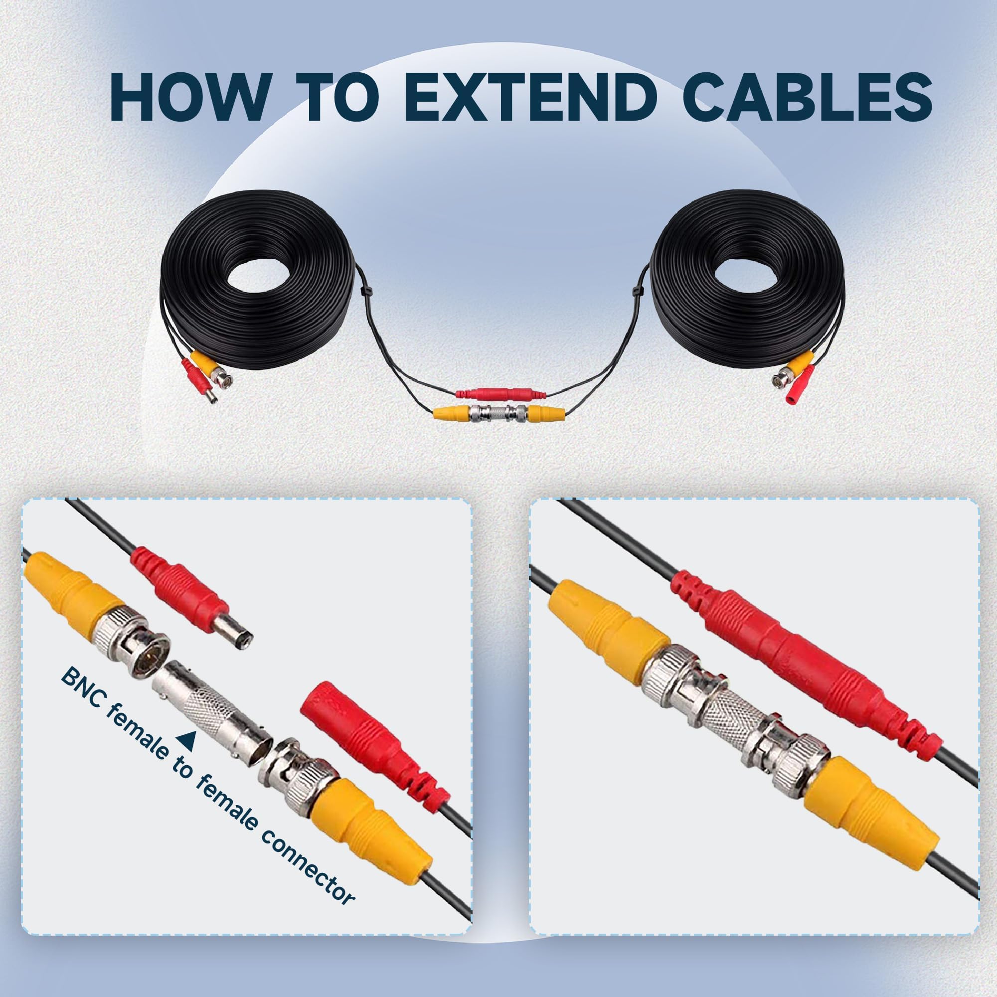 100ft/30M All-in-One BNC Video Power Cables, BNC Extension Surveillance Camera Wires for CCTV Camera DVR NVR Systems (2PCS BNC Connectors Included)