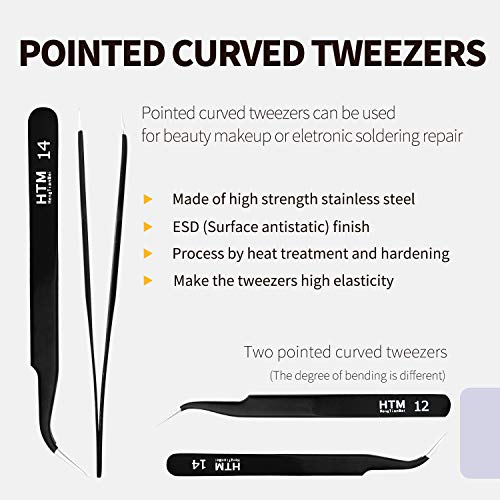 13 Pcs Sharp Precision Tweezers Set,Anti-Static Stainless Steel Esd Tweezers Kit For Craft, Jewelry, Electronics Repair, Soldering & Laboratory Work.And Used for Beauty Etc