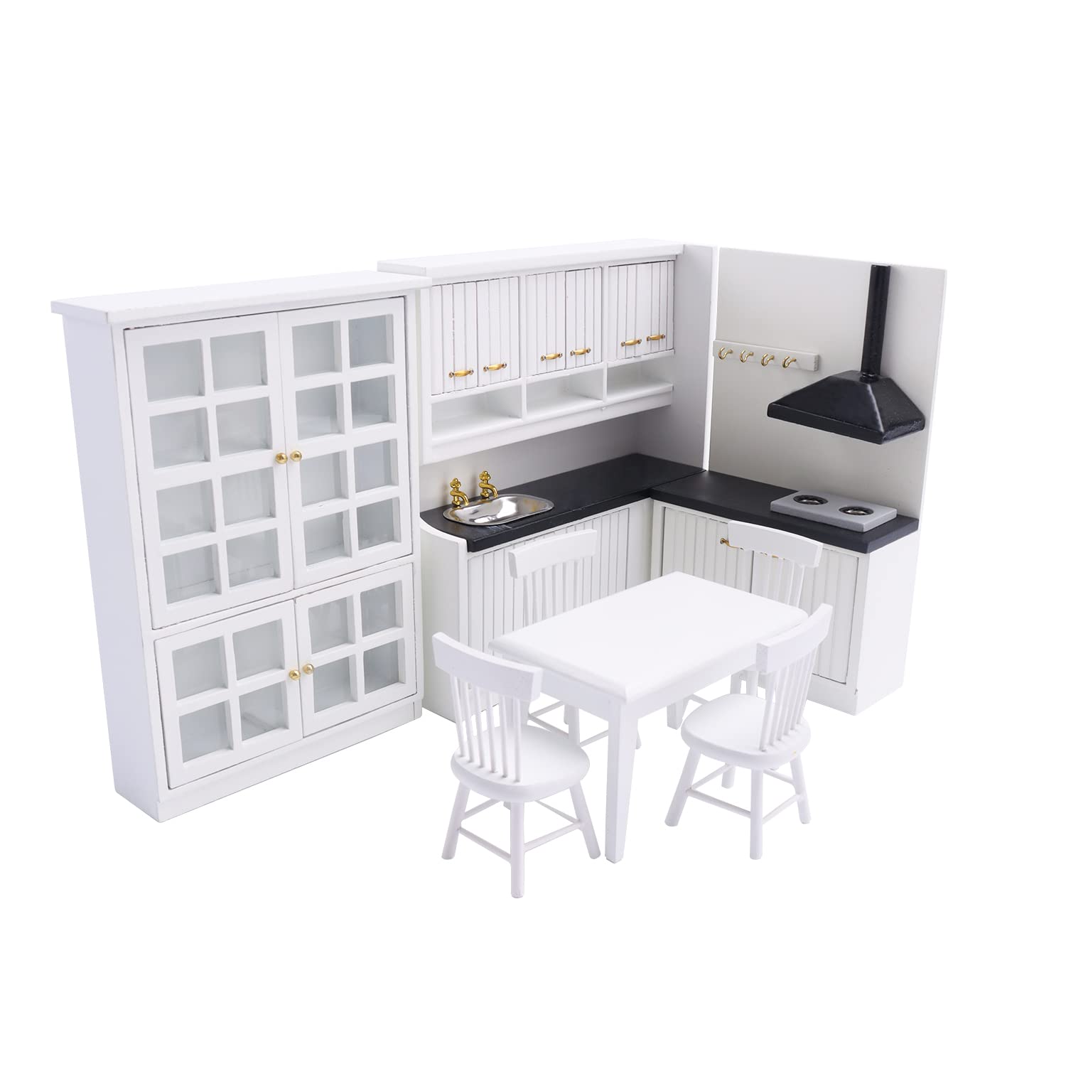 1/12 Scale Mini House Miniature Kitchen Furniture Fake Modern Wooden Miniature Kitchen Accessories Set Model