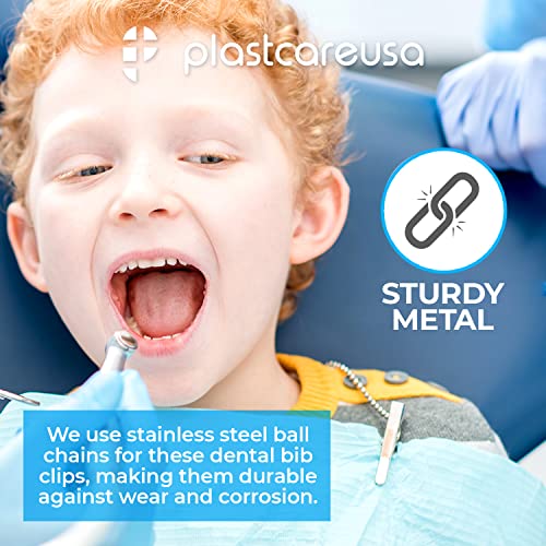 10 Pack Metal Chain Bib Clip Holders for Dental Bibs - Lanyard with Ball Chains & Alligator Clamps to Hold Napkin, Covers, Mask for Dentist Clinic