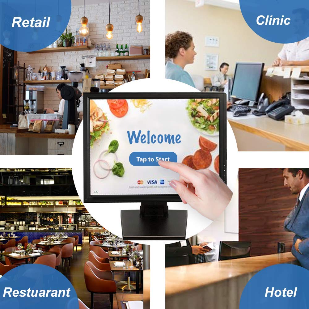 17-inch HDMI Resistive Touch Screen POS LED Monitor with VGA and HDMI Port and Cable, for Office, Retail, Restaurant, Bar, Gym, Warehouse