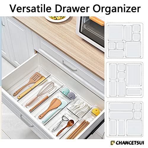 10 Pcs Clear Plastic Drawer Organizers Trays with Non-Slip Silicone Pads, Desk Versatile Kitchen Drawer Organizer Bins Tray for Makeup Bedroom Office, Bathroom Countertop Organizer for Cosmetics