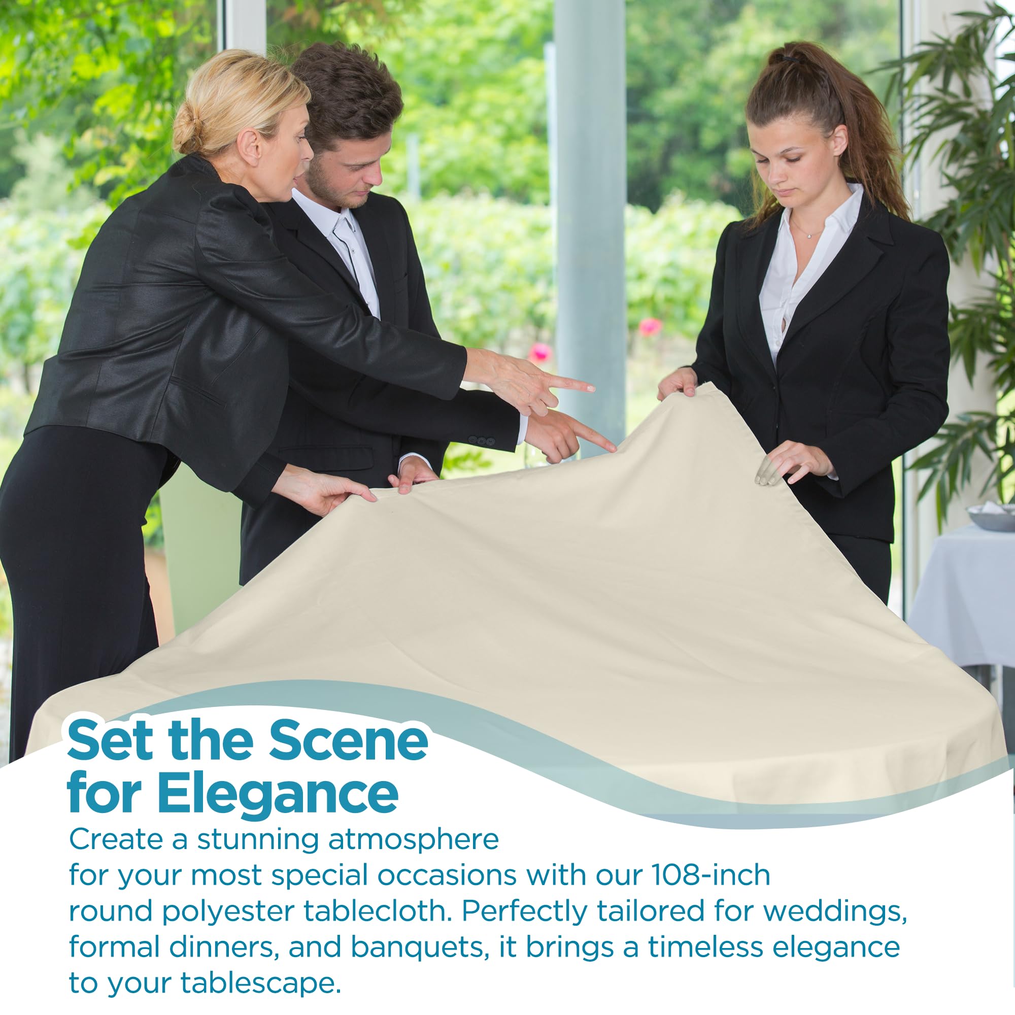10-Pack 108-Inch Round Ivory Polyester Tablecloths β Machine Washable, Durable, Wrinkle-Resistant Linens for 8-Foot Tables β Ideal for Weddings, Banquets, Restaurants, Parties