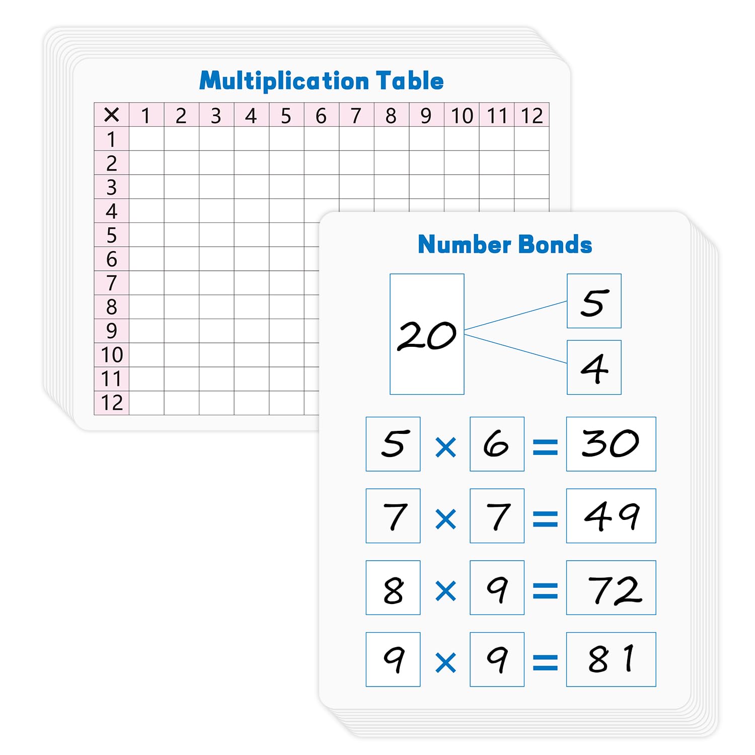 10 Pack Multiplication Chart Whiteboard Card - Double-Sided 9" x 12" Dry Erase Board, Math Manipulatives White Board for Kids Students, Classroom and Home Learning，Small White Board Card Dry Erase