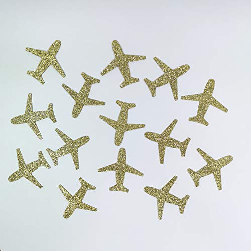 100 Counts Gold Glitter Airplane Table Scatter / Paper Confetti Decorations for Baby Shower Birthday Party