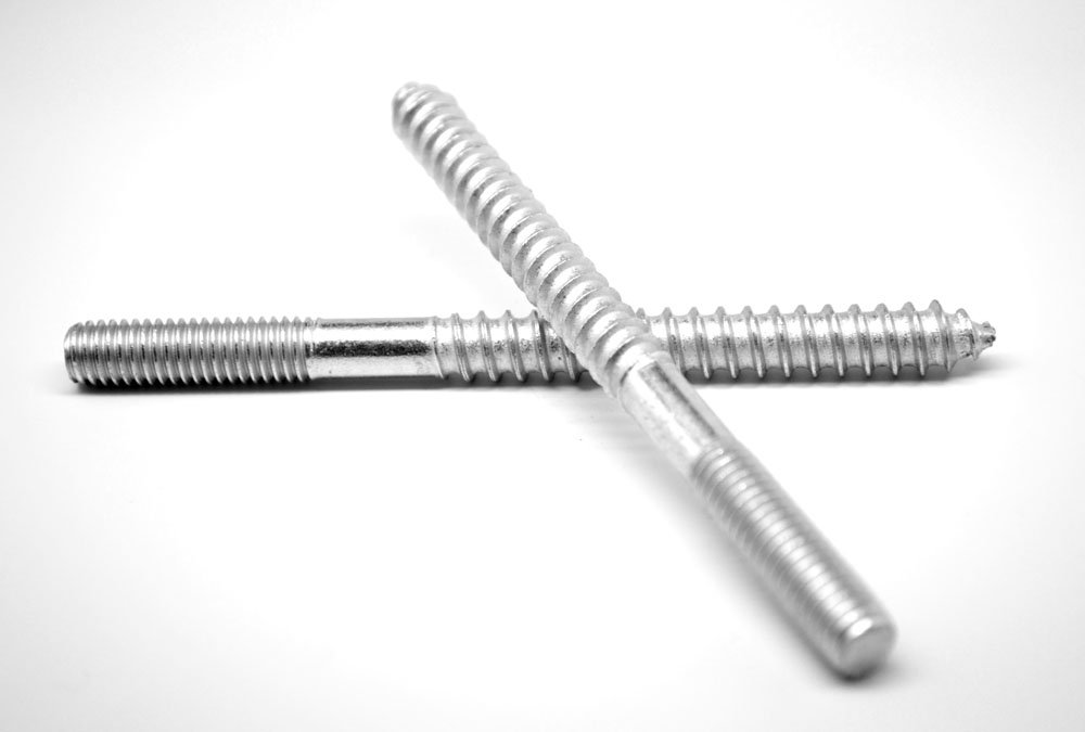 1/2-13 x 8 Coarse Thread Hanger Bolt Plain Center Low Carbon Steel Zinc Plated Pk 100