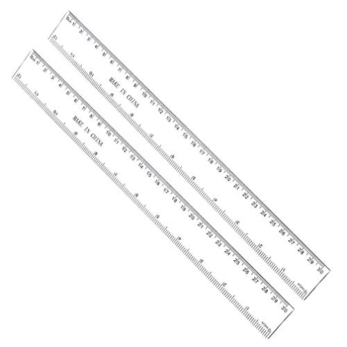 12 Inches Plastic Straight Hard Ruler Viaky See Through Flexible Ruler with Inches and Metric Measuring Tool for Student School Office, Clear(2 Pack)