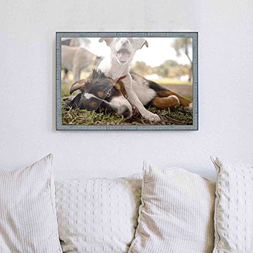 10x11 Frame Blue Scuffed Farm Board Solid Wood Picture Frame Width 0.75 Inches | Interior Frame Depth 0.5 Inches | Kingsley Blue Distressed Photo Frame Complete with UV Acrylic, Foam Board Backing &