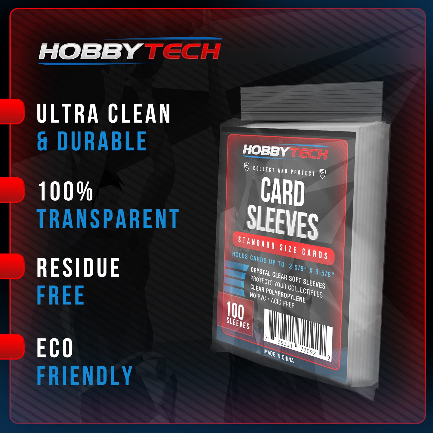 100 Pcs Standard Size Card Sleeves - Premium Penny Sleeves for Sports Cards, TCG, MTG - Protect Your Collectibles with HOBBYTECH (1 Pack)