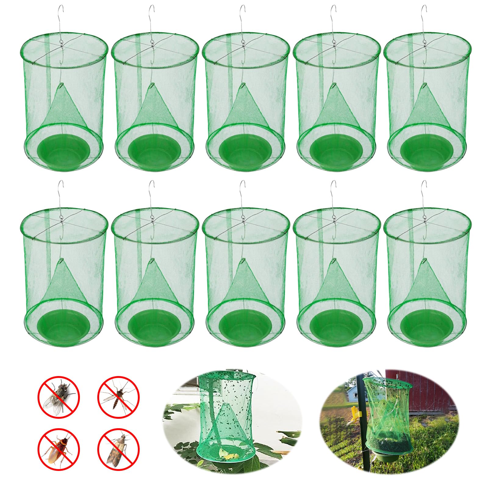10 Pack Ranch Fly Trap, Disposable Fly Traps Outdoors, Farm Fly Hunter, Hanging Stable Horse Fly Catcher Killer
