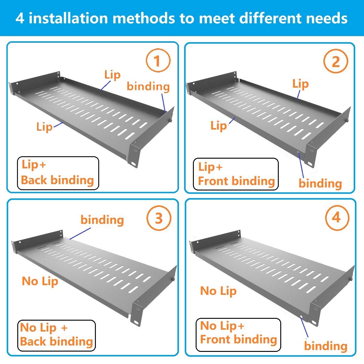 Jingchengmei 2 Pack of 1U Disassembled Vented Cantilever Server Rack Mount Shelf 8" (203mm) Deep for 19" Network Cabinet or Equipment Rack (8V2PC)